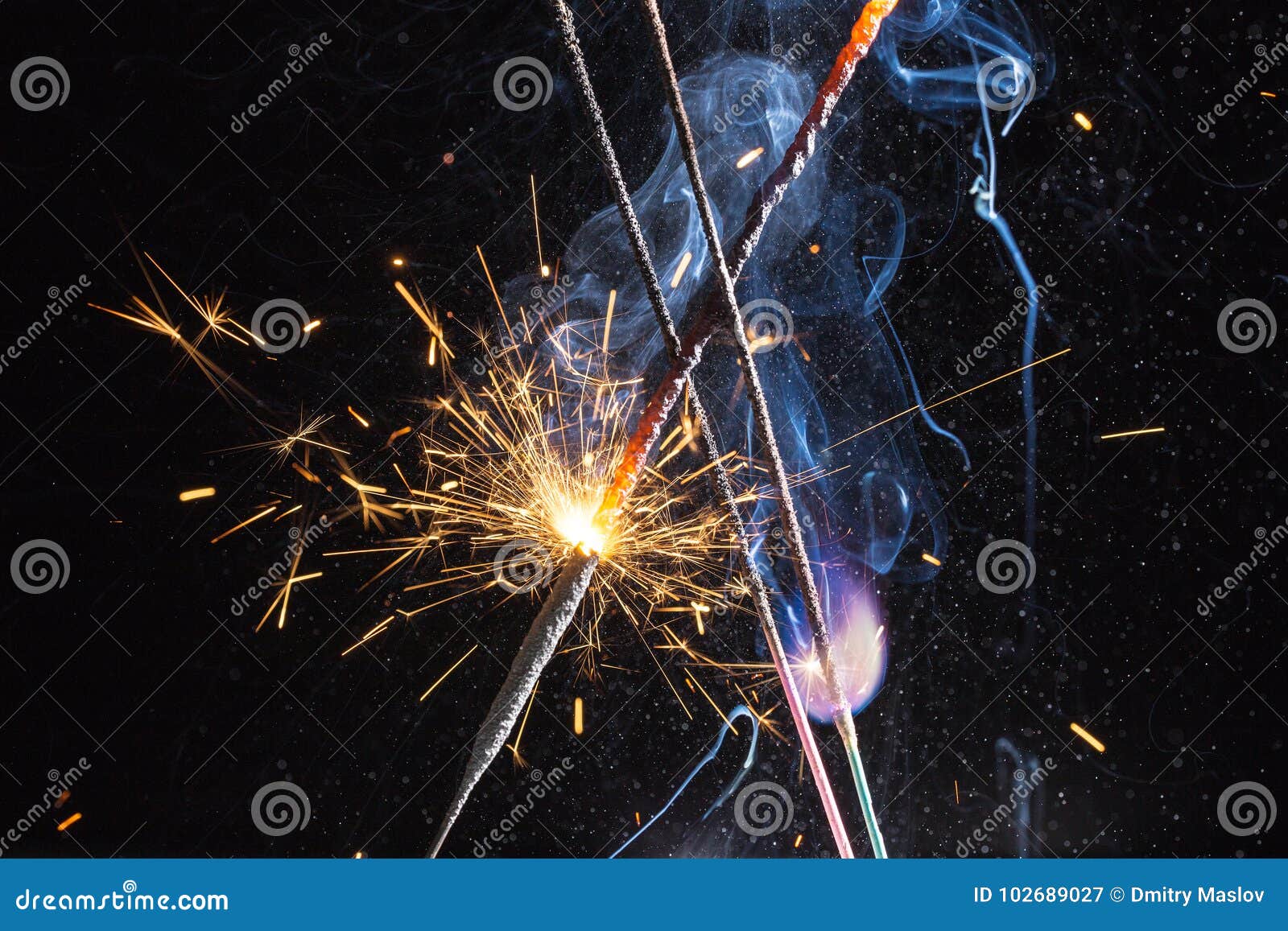 Bright fire and blue smoke stock image. Image of bright - 102689027