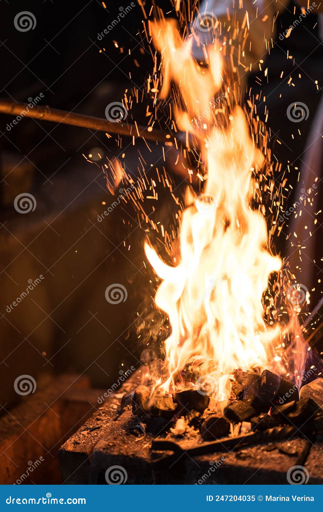 Bright Fire with Sparks Burns in the Forge Stock Image - Image of ...