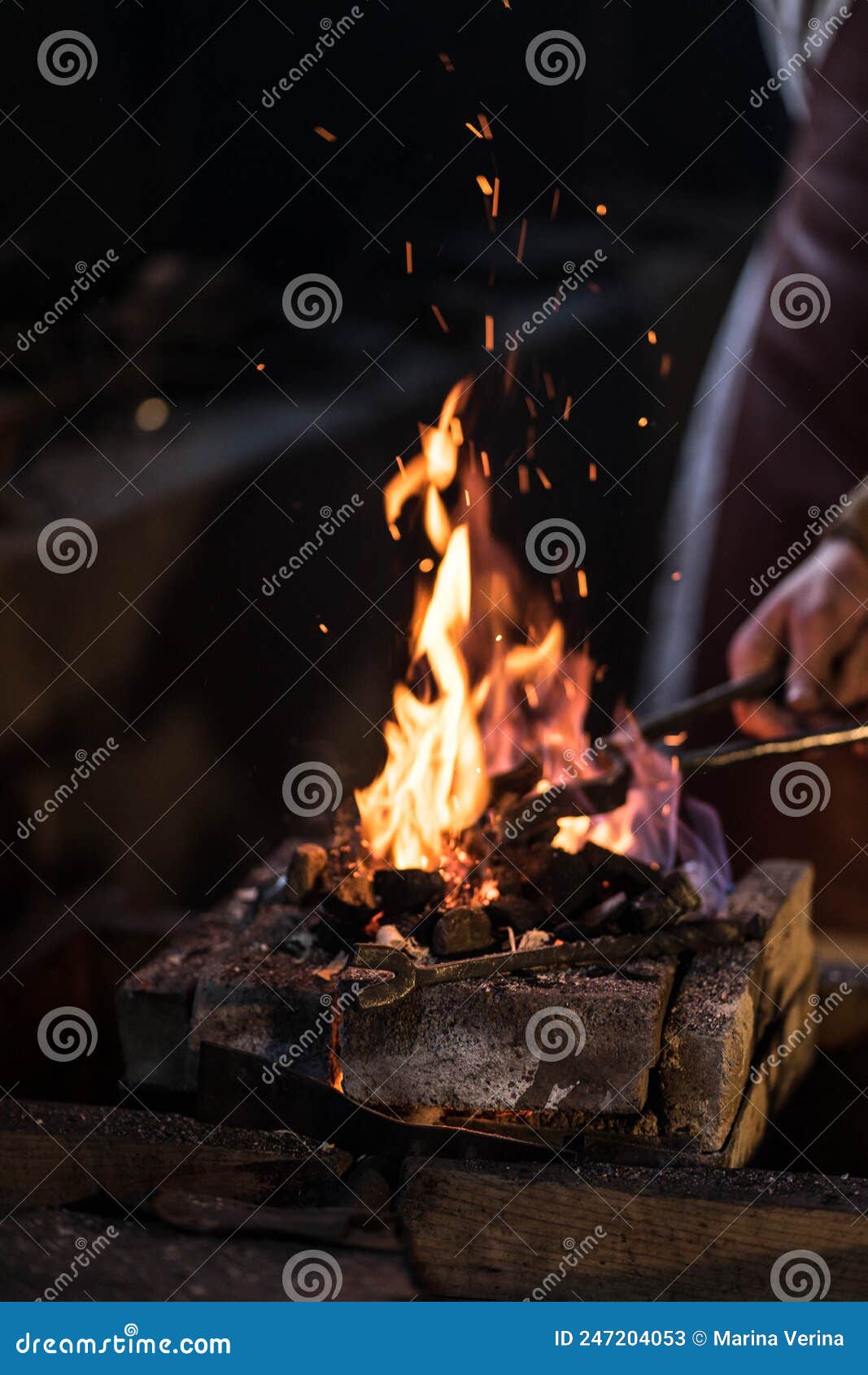 Bright Fire with Sparks Burns in the Forge Stock Image - Image of ...