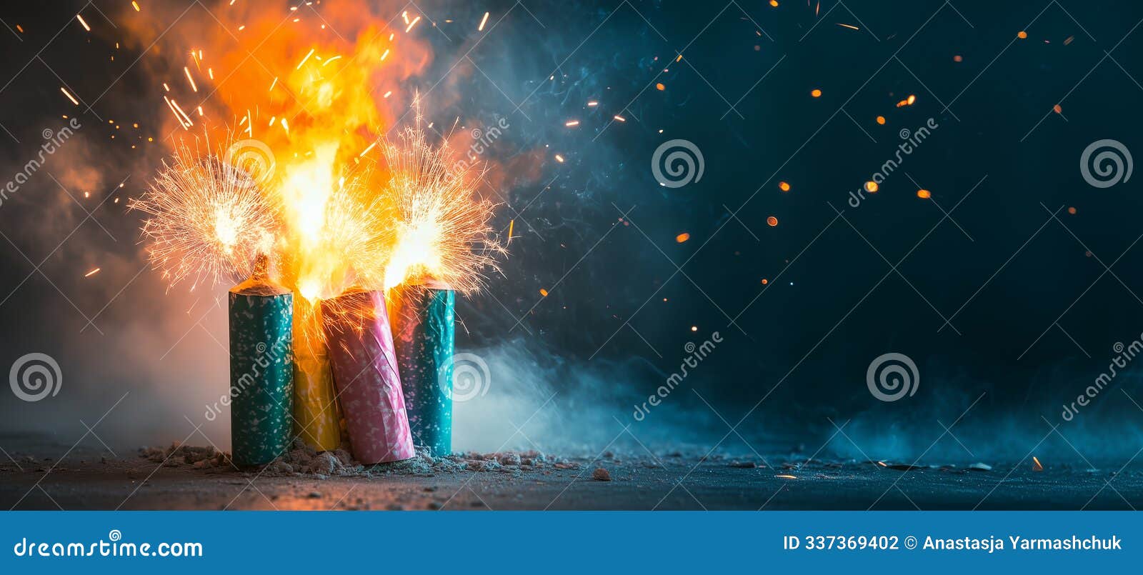 Bright Firecrackers Flash and Explode Against the Dark Night Sky ...