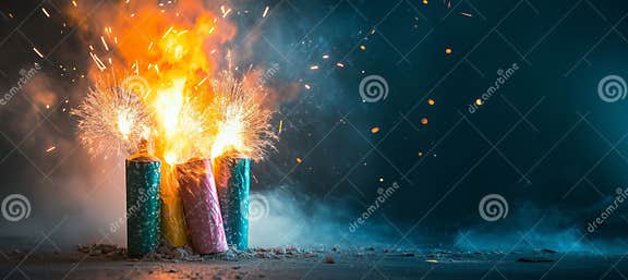 Bright Firecrackers Flash and Explode Against the Dark Night Sky ...