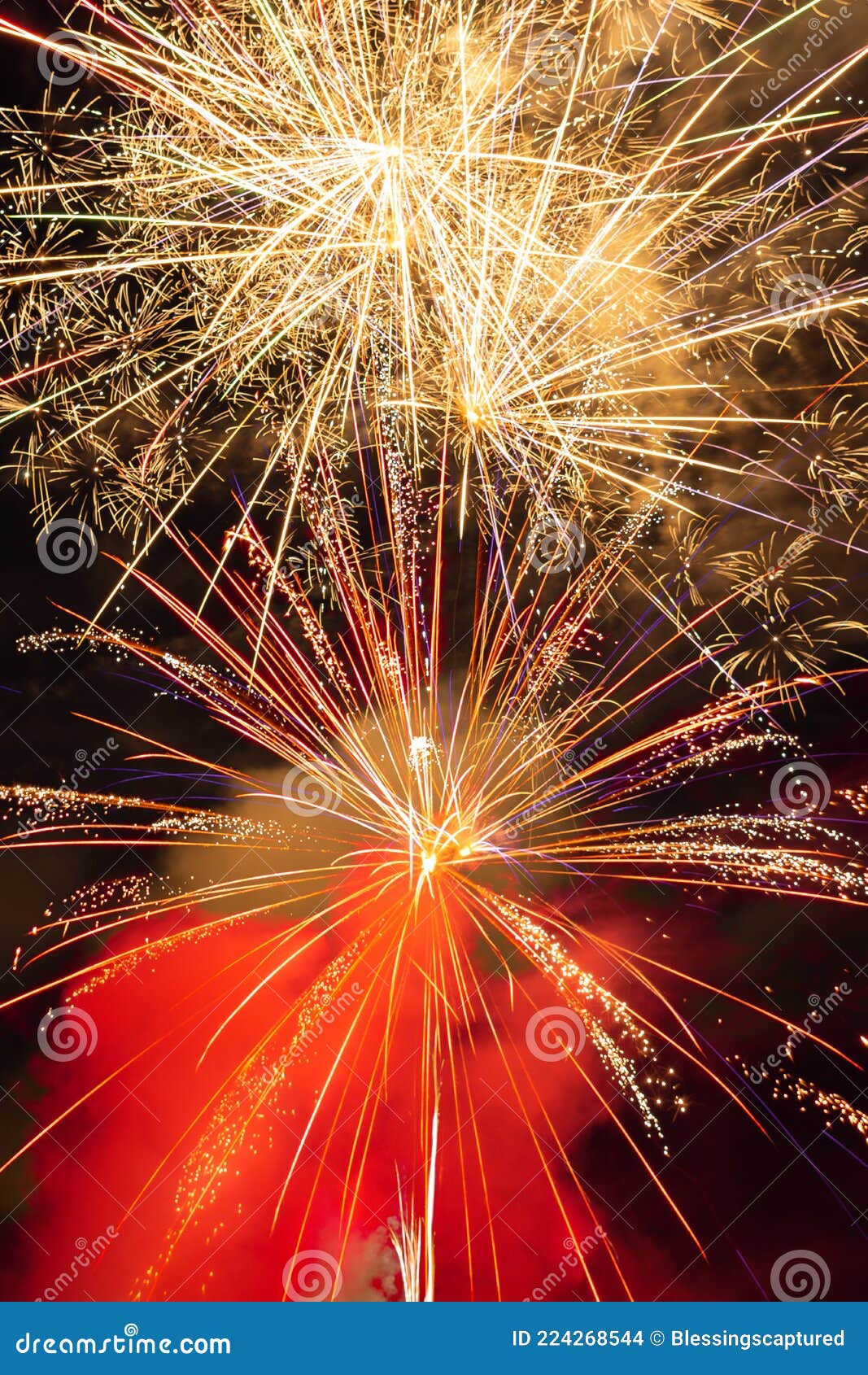 Bright Fireworks at Night Red Fireworks and Yellow Fireworks Stock ...