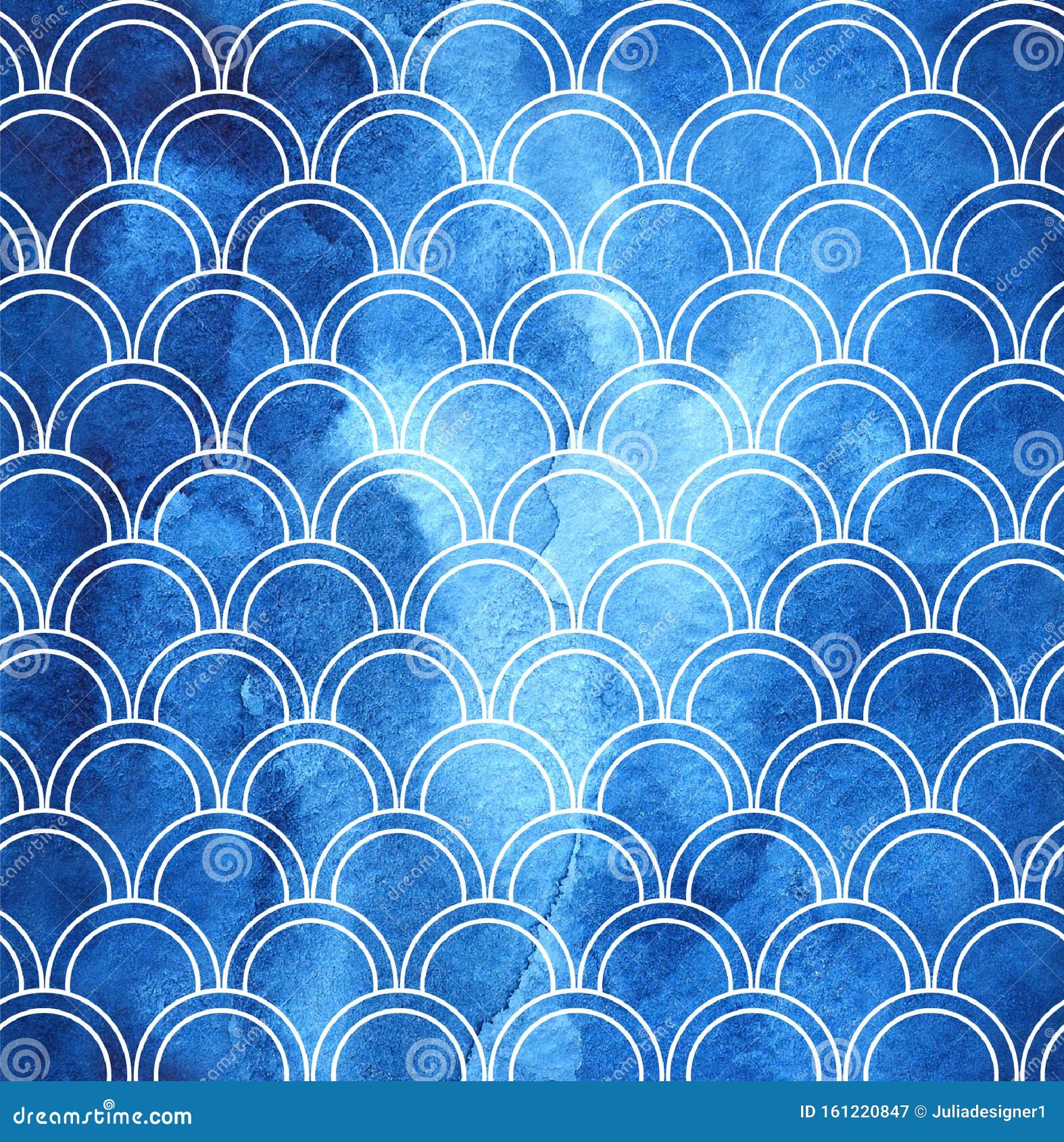 Bright Fish Scale Seamless Pattern. Pale Blue Gradient Watercolor Mesh ...