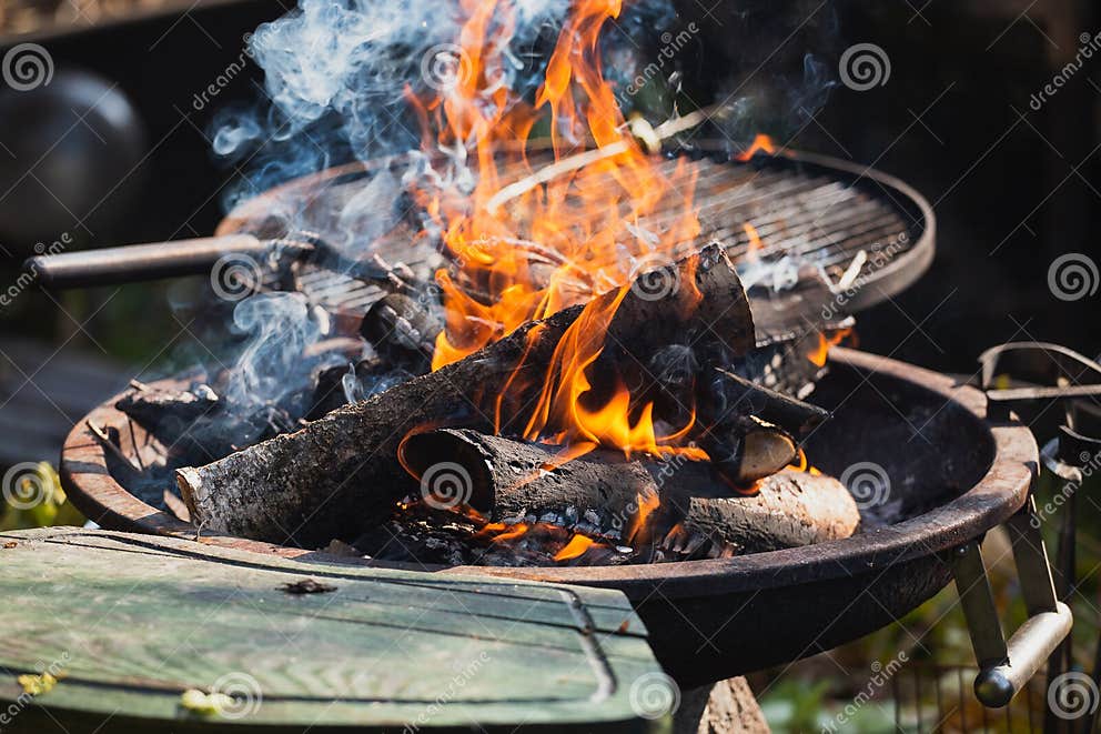 Burning Logs for Barbecue in the Backyard Stock Photo - Image of cook ...