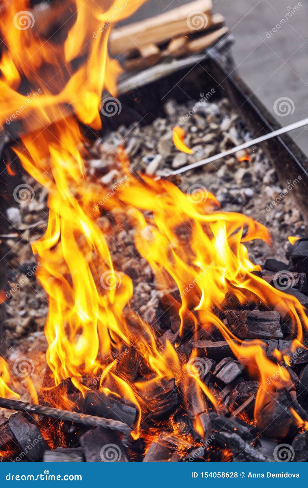 Bright Flames in the Grill. Close-up Stock Photo - Image of barbeque ...