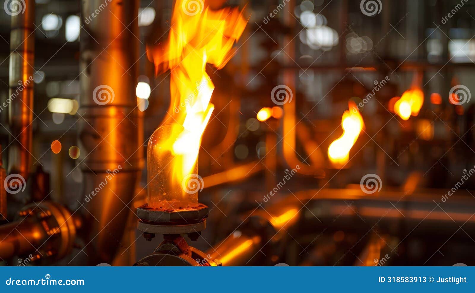 Bright Flames Lick the Air As Liquid Gas is Burned Off during the ...