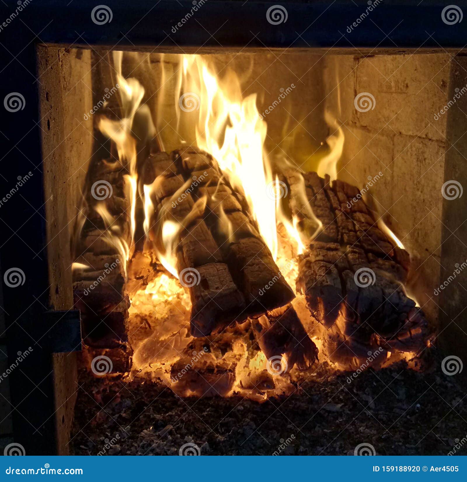 Bright Flames of Logs in Fireplace, Stock Photo - Image of smoke ...