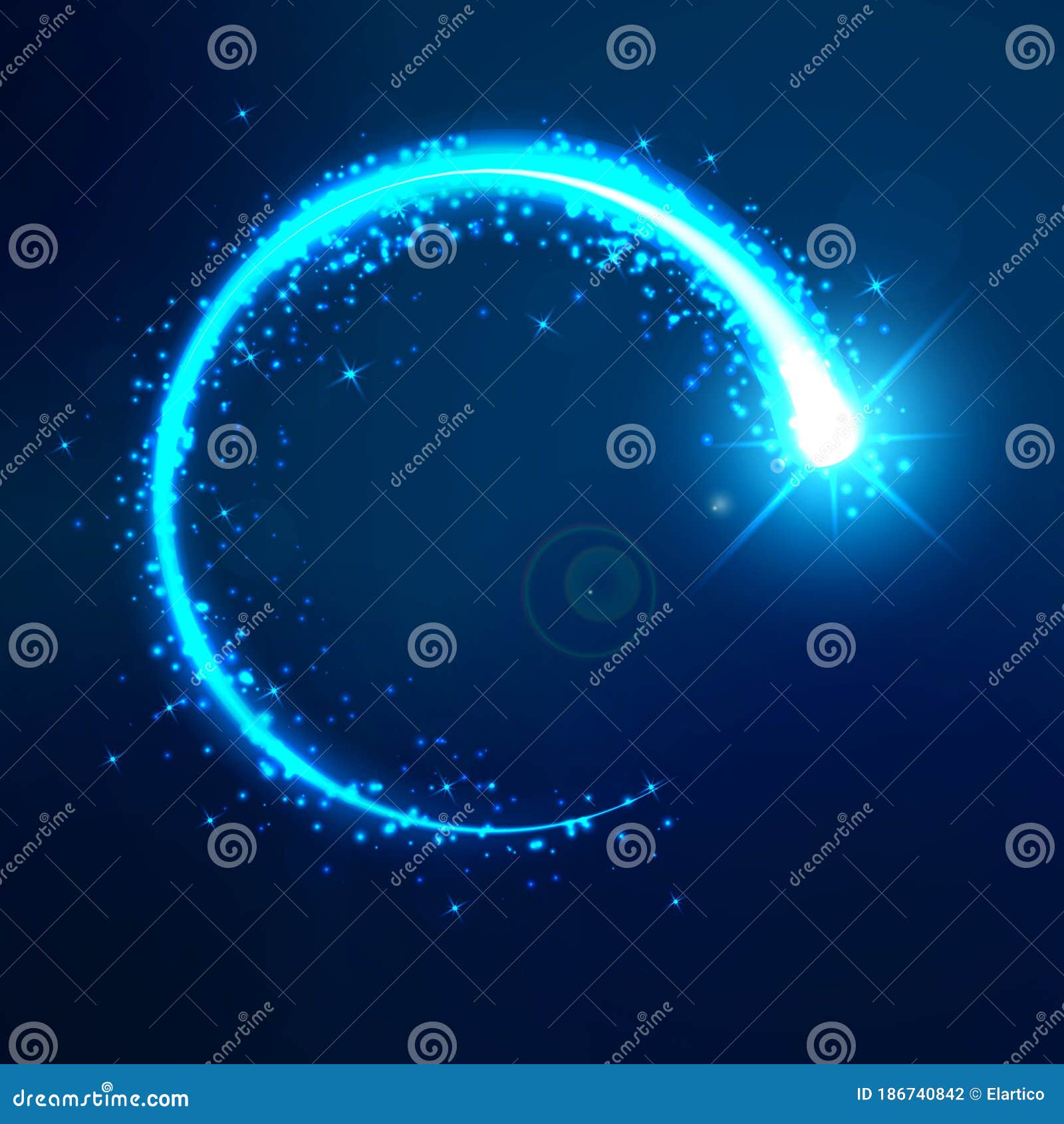 A Bright Flash in a Circle on a Dark Blue Background. Round Bright Blue ...