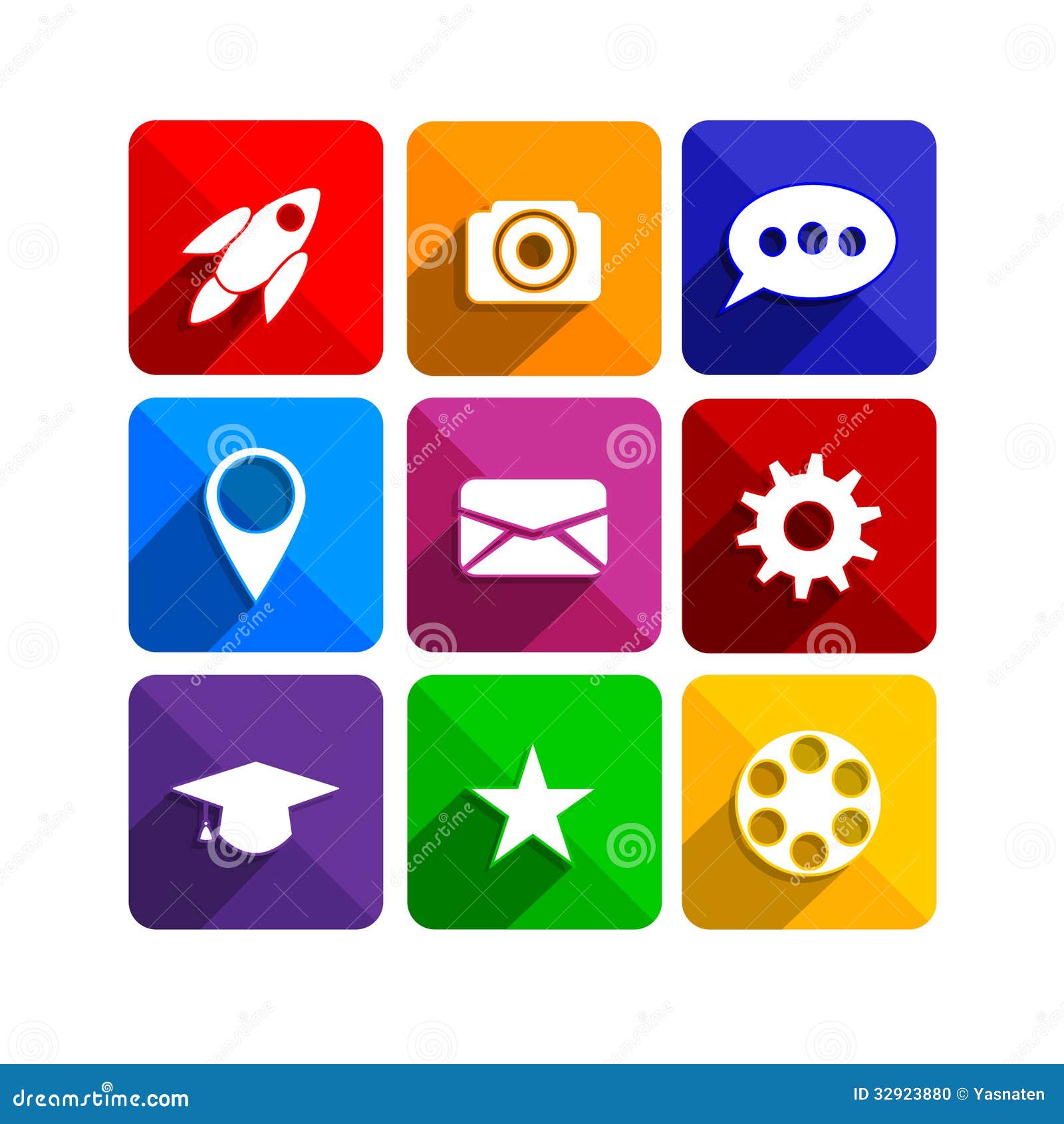 Bright Flat Long Shadow Icons Stock Vector - Illustration of player ...