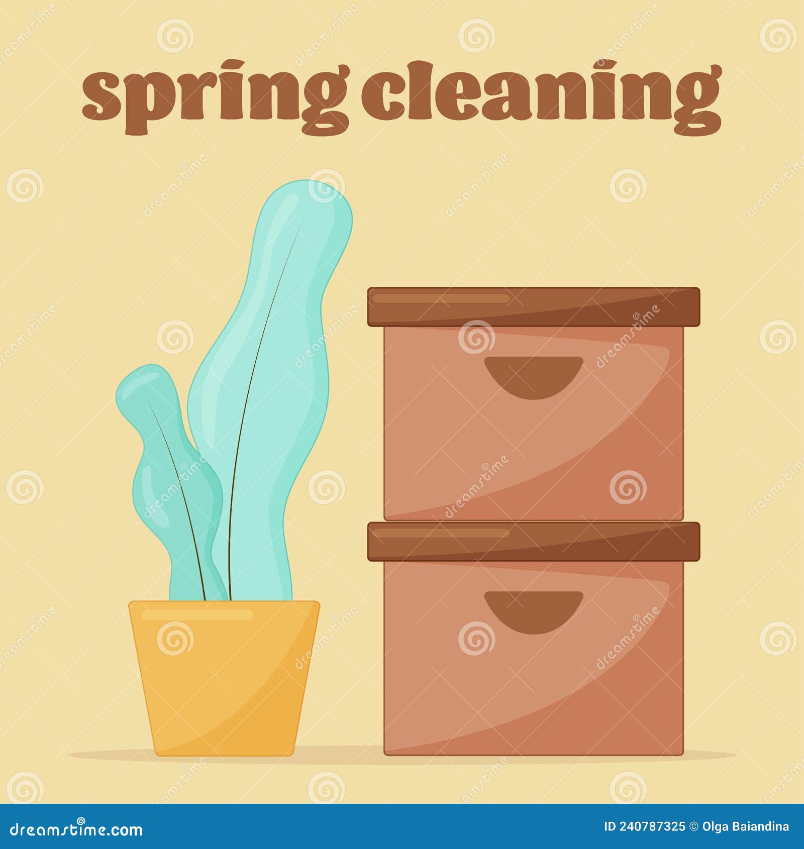 Bright Flat Vector Illustration about Spring Cleaning in House with ...