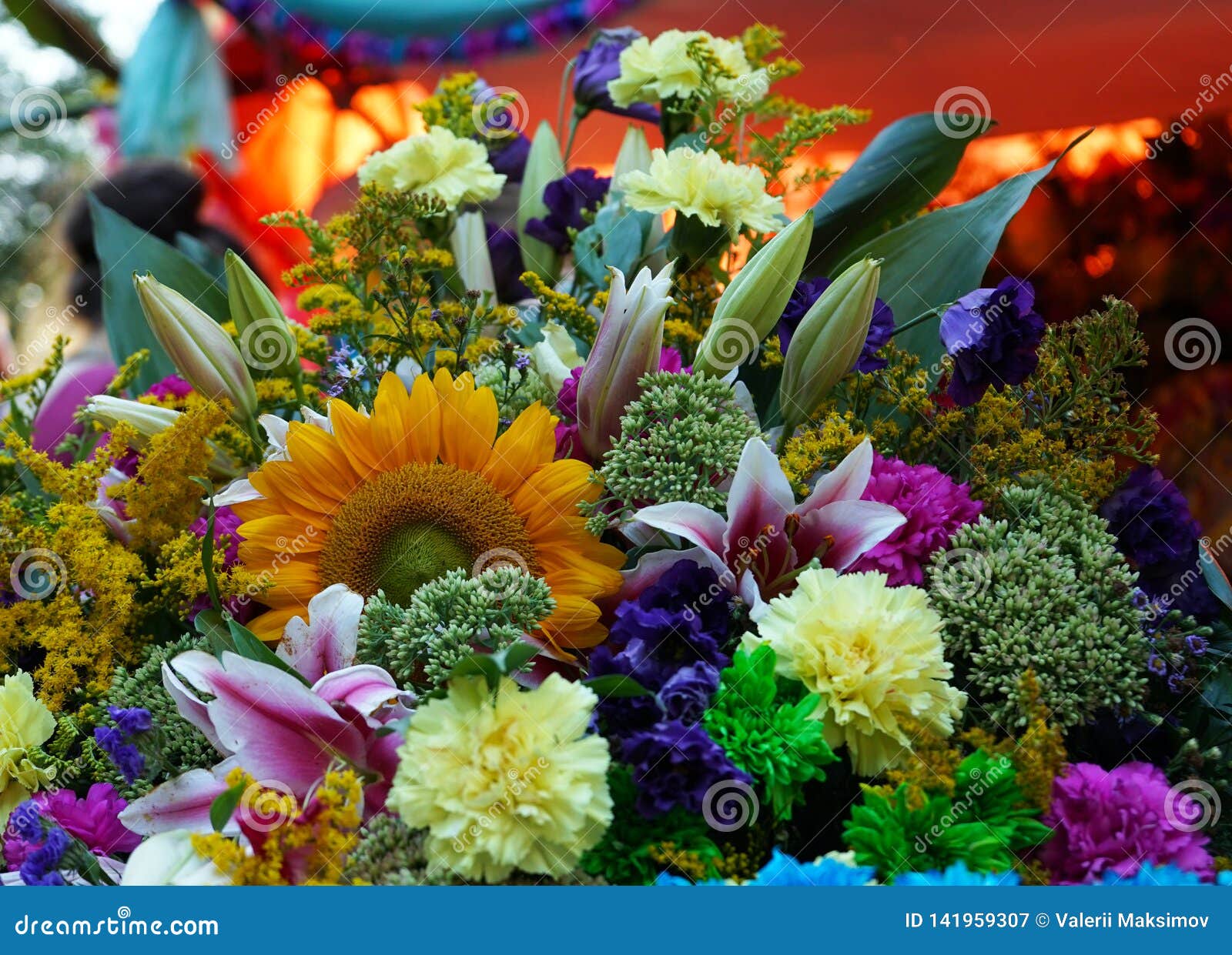 Bright Floral Arrangement of Different Flowers and Plants Stock Image ...