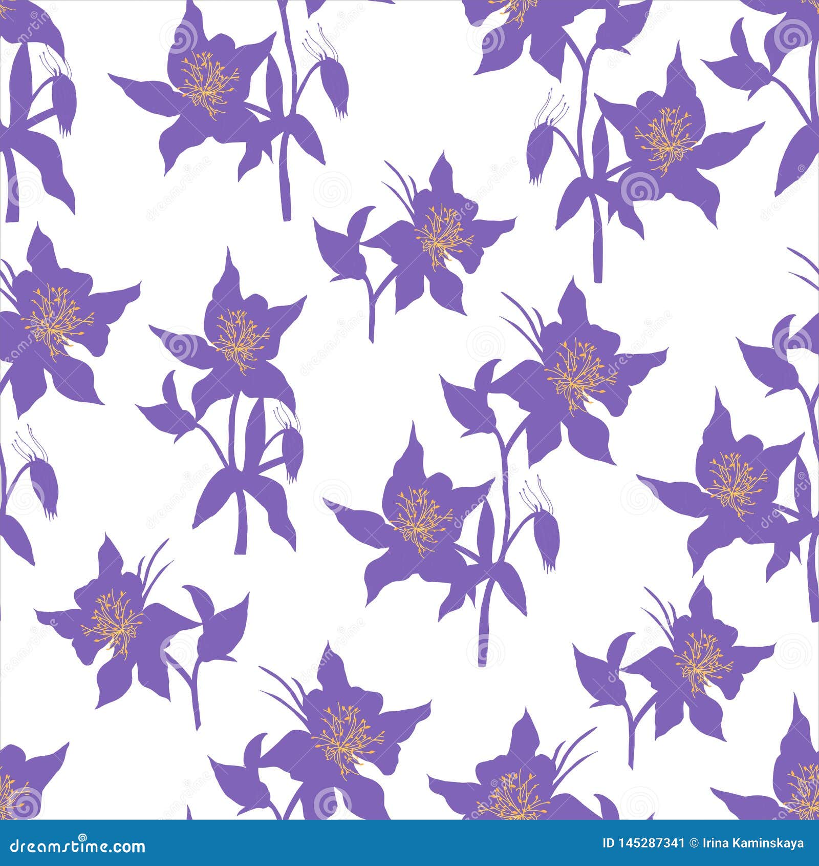 Bright Floral Background with Purple Flowers Vector. Endless Texture ...