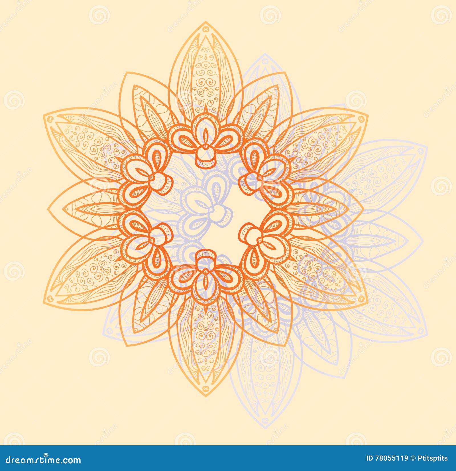 Bright Floral Circular Pattern in Orange and Lavender Flowers on Stock ...