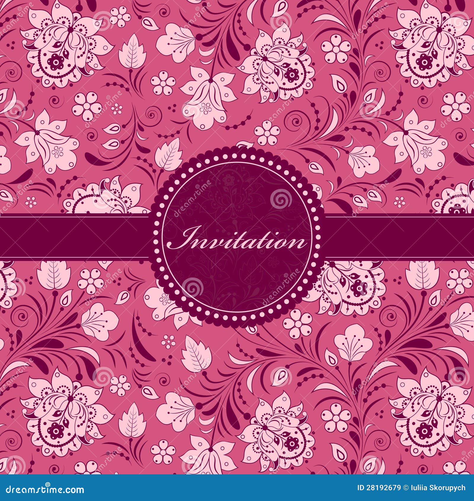 Bright Floral Invitation Card Stock Vector - Illustration of khokhloma ...