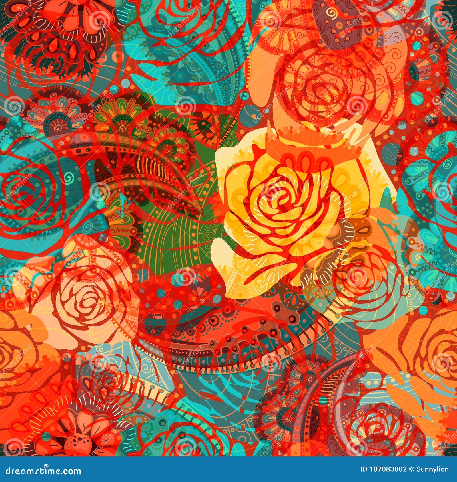 Bright Floral Pattern with Stylized Roses. Vector Stock Vector ...