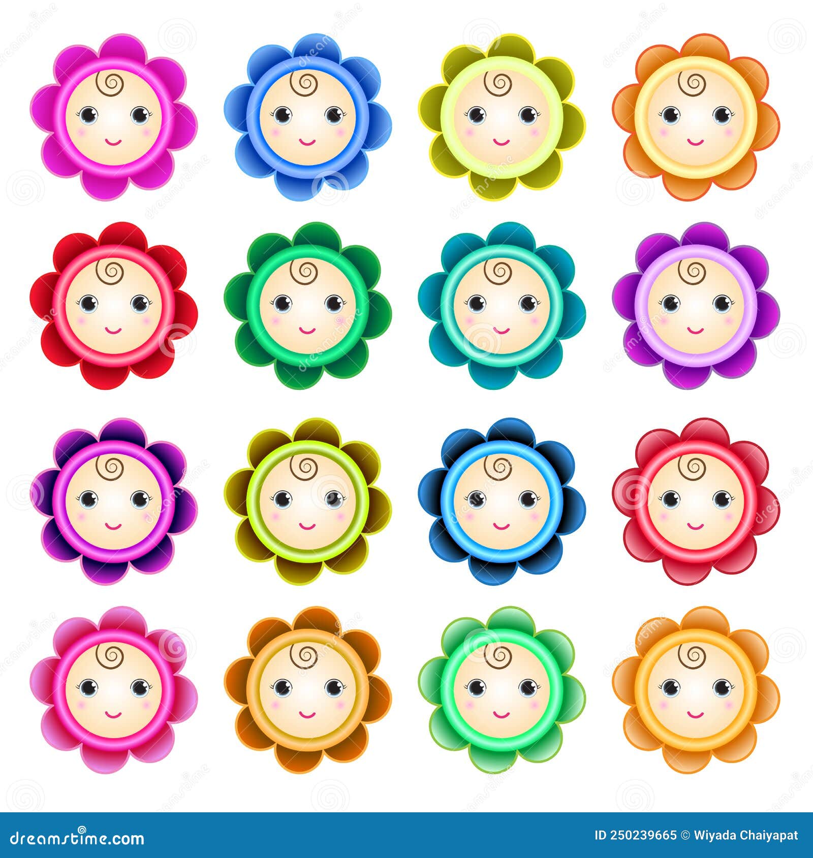 Bright Flower with Cute Face Stock Illustration - Illustration of ...
