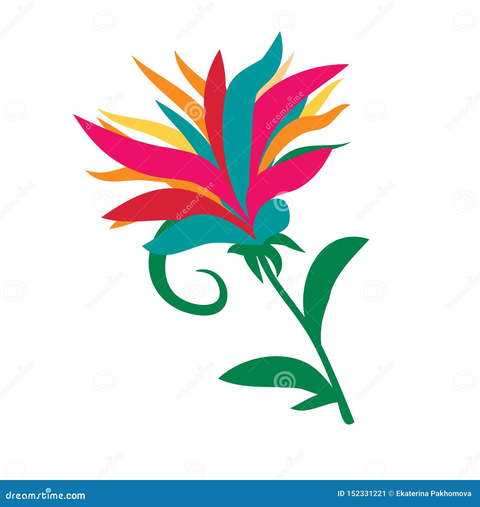 Colorful Bright Cartoon Flower Isolated on White Background. Stock ...