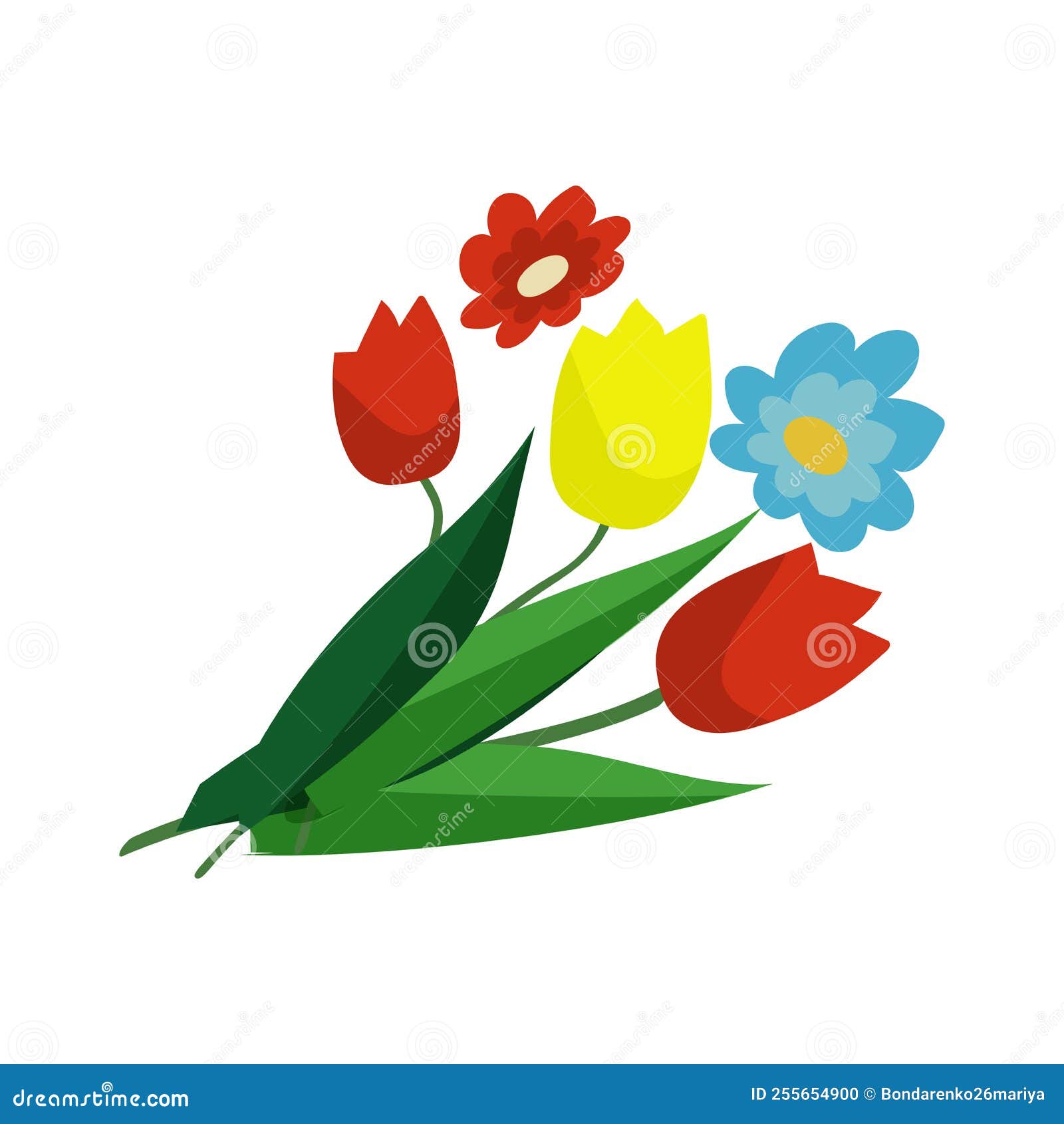 Bright Flowers in a Bouquet. Vector Cartoon Illustration Stock ...
