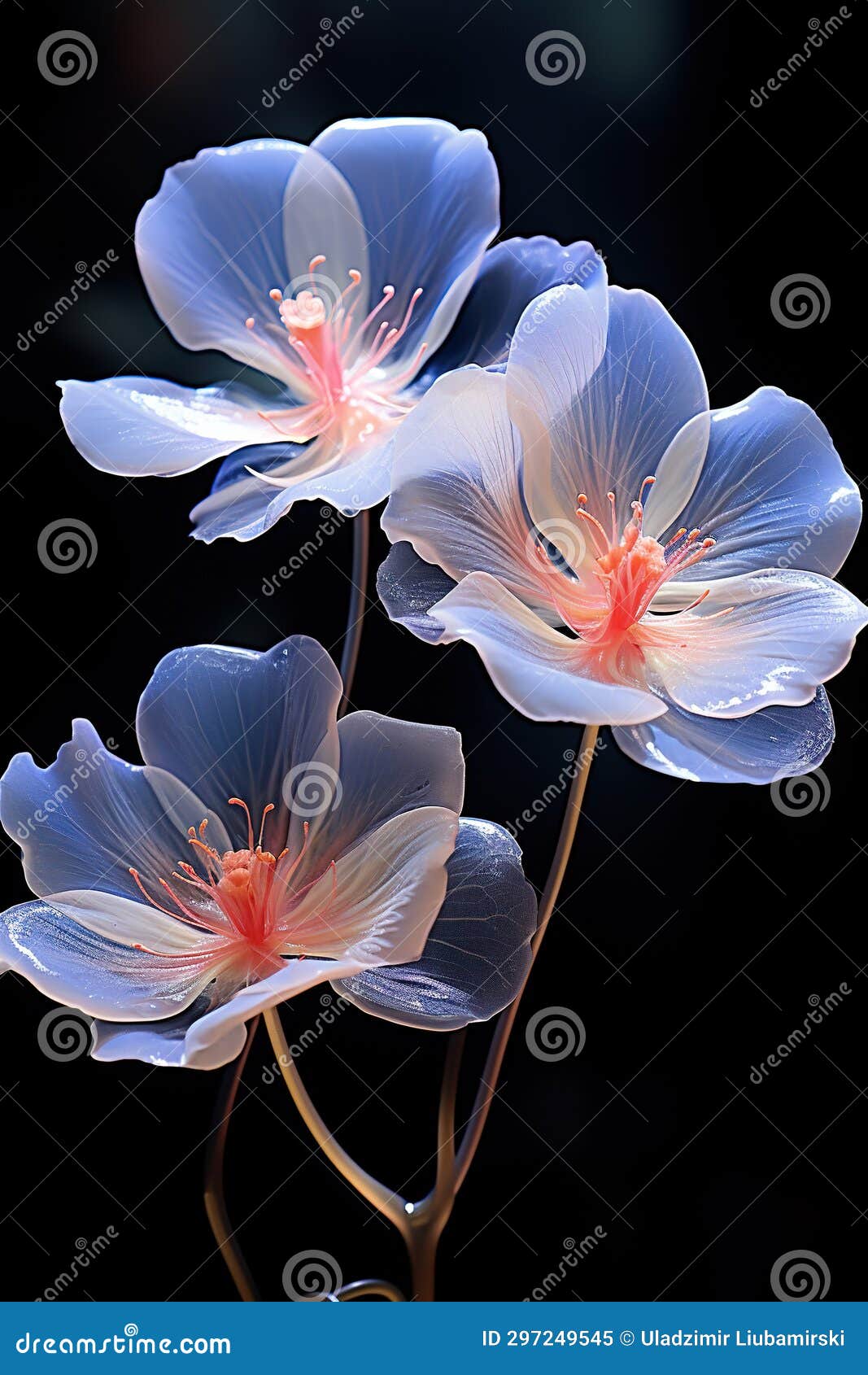 Bright Flowers on a Stem Close-up, Isolated on Black. Generative AI ...