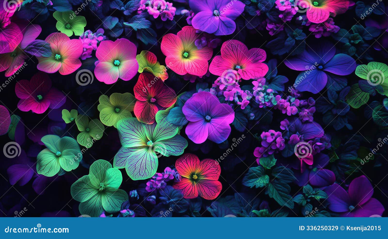 Bright Fluorescent Flowers Glowing in Vibrant Neon Colors on a Dark ...