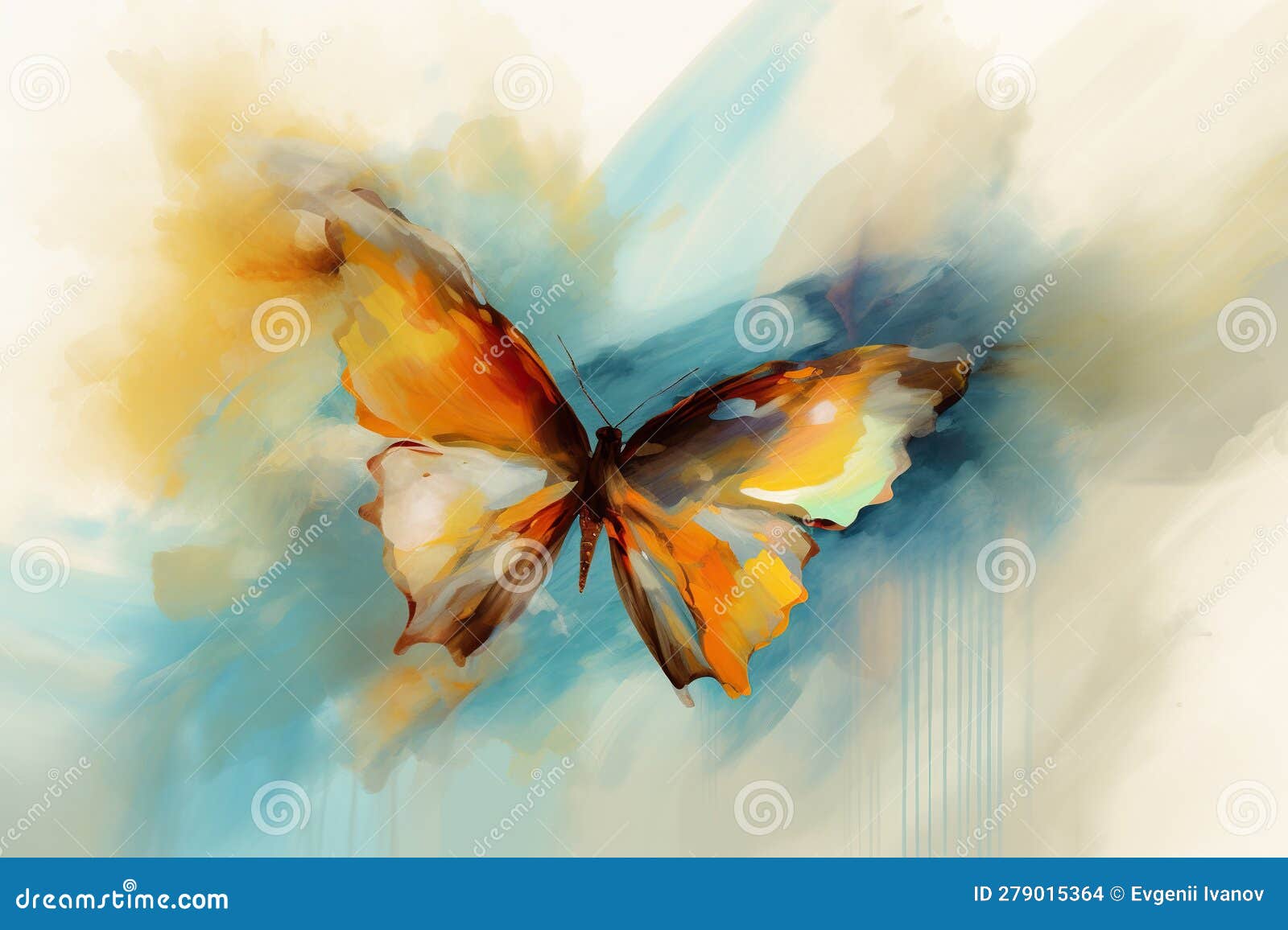 Bright Flying Butterfly on a Blue Background. Splashes of Water and ...