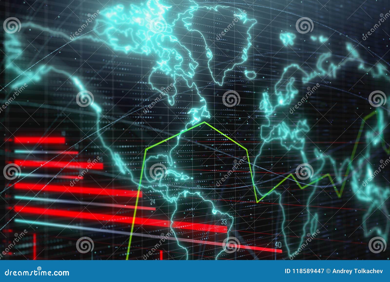 Bright Forex Chart Backdrop with Map Stock Illustration - Illustration ...
