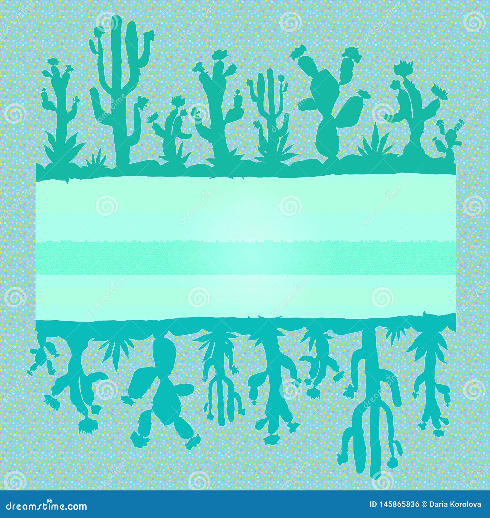 Bright Frame of Cacti. Mosaic Style. Exotic Design Stock Illustration ...