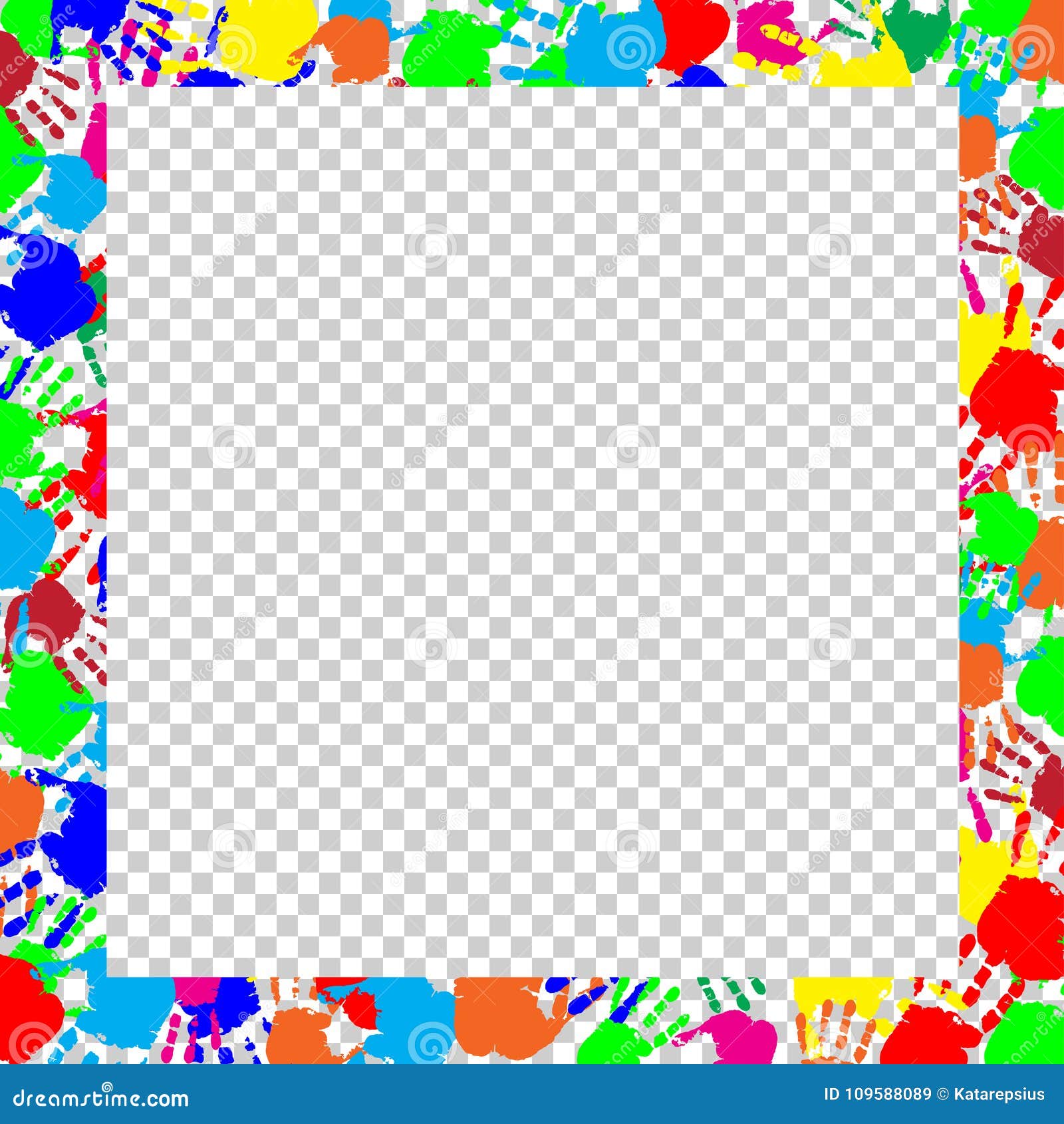 Bright Frame with Copy Space and Multicolored Handprints Stock Vector ...