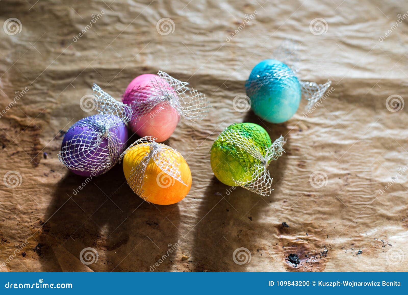 Colorful Easter Eggs on Rustic Background Stock Photo - Image of rustic ...