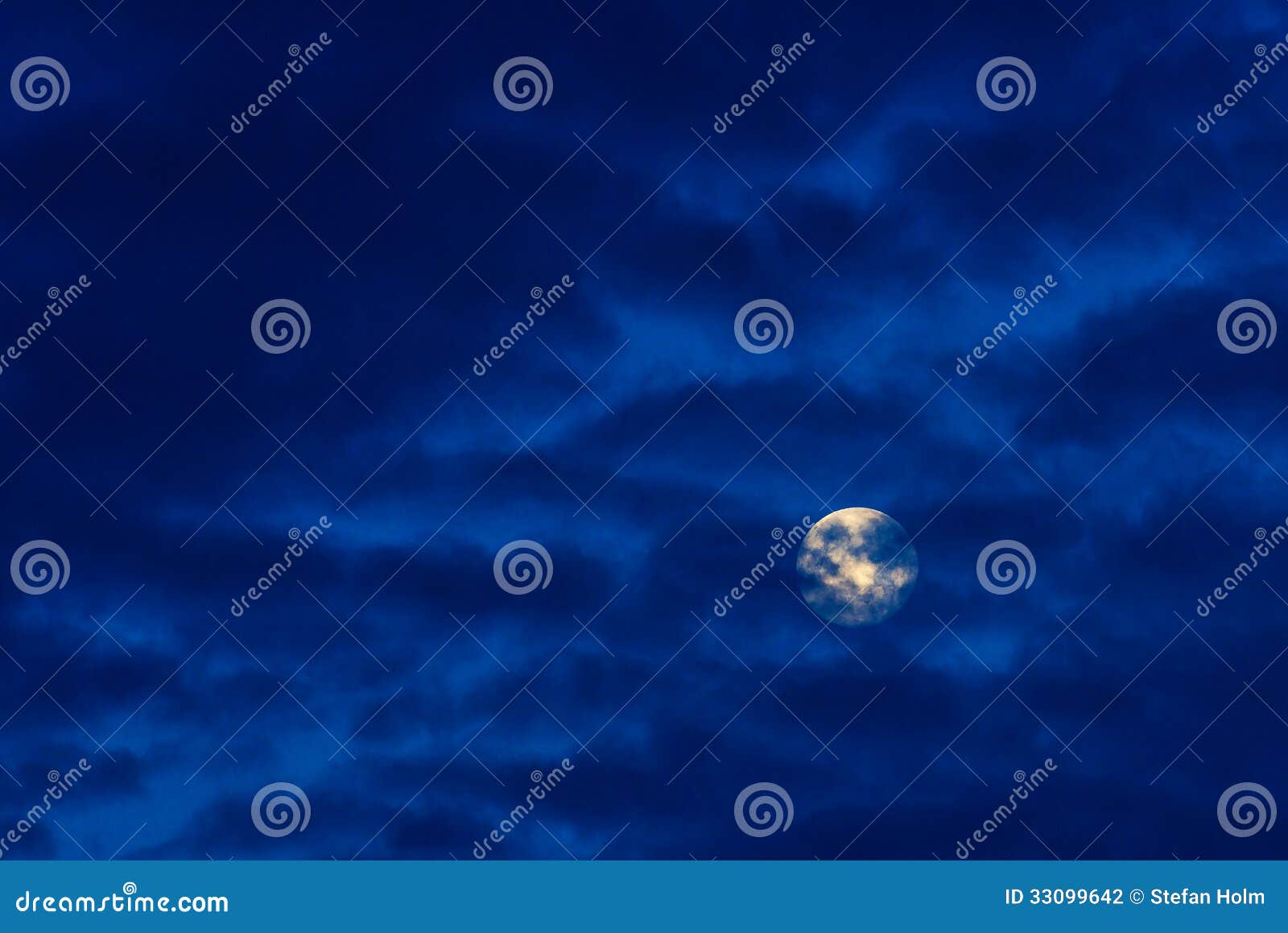 Bright Full Moon in Blue Sky with Clouds Stock Photo - Image of ...