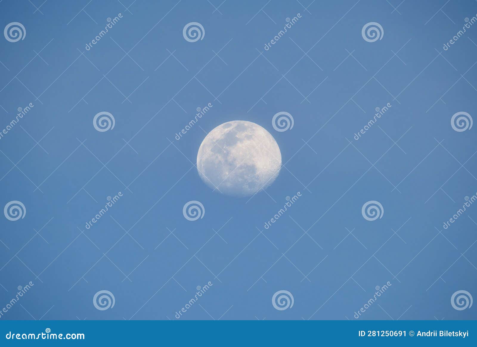Bright Full Moon on Blue Sky during Daylight. Round Lunar Disc Stock ...