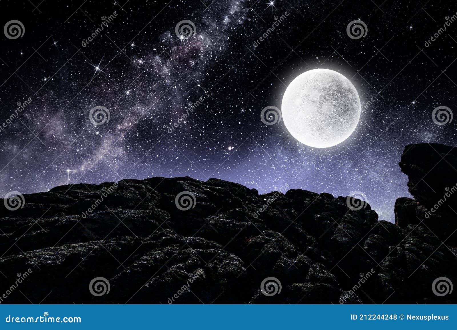 Bright Full Moon Over Dark Mountain Stock Photo - Image of midnight ...