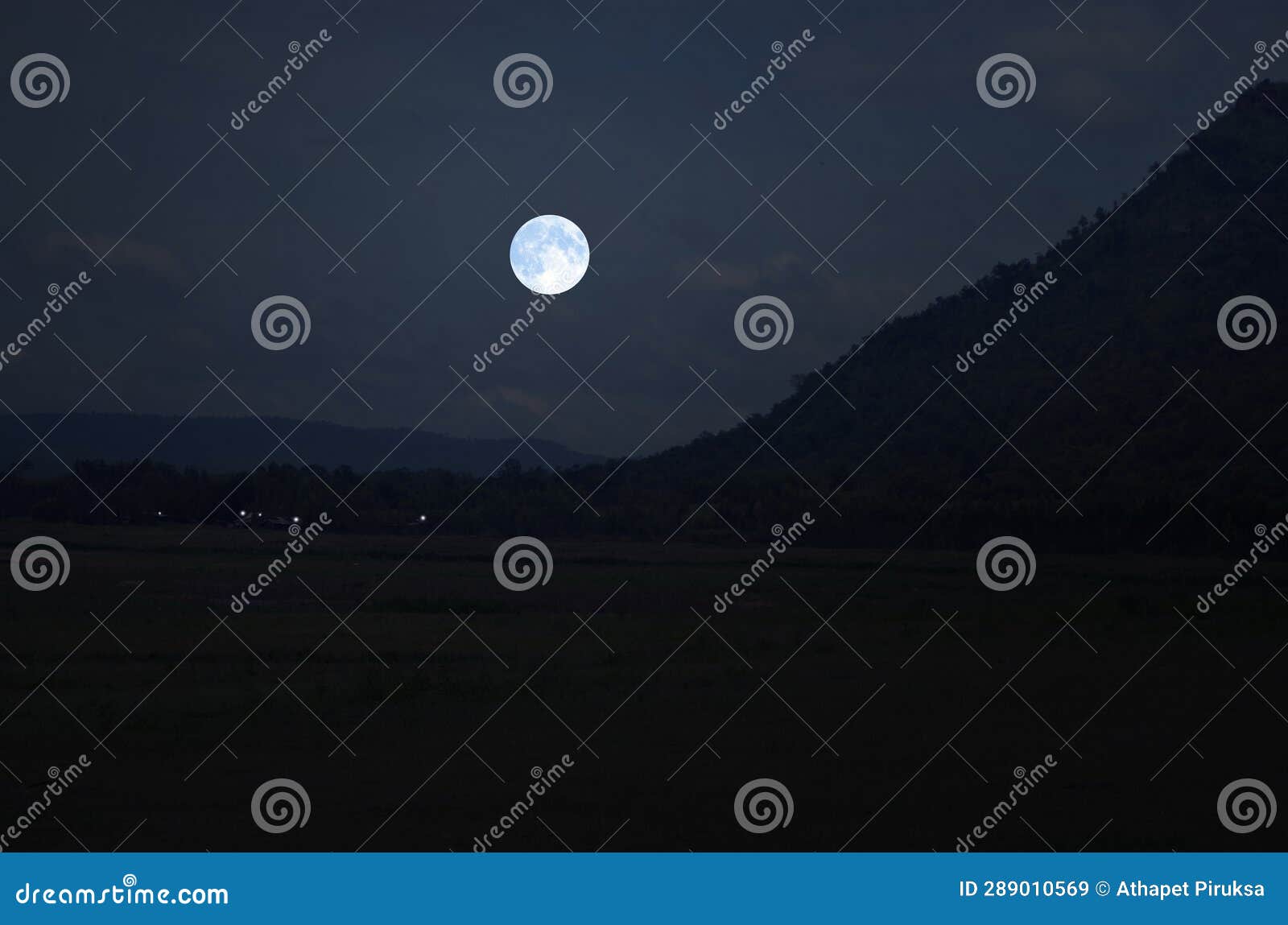 Bright Full Moon Over Forest on Mountains in Evening of Summer Stock ...