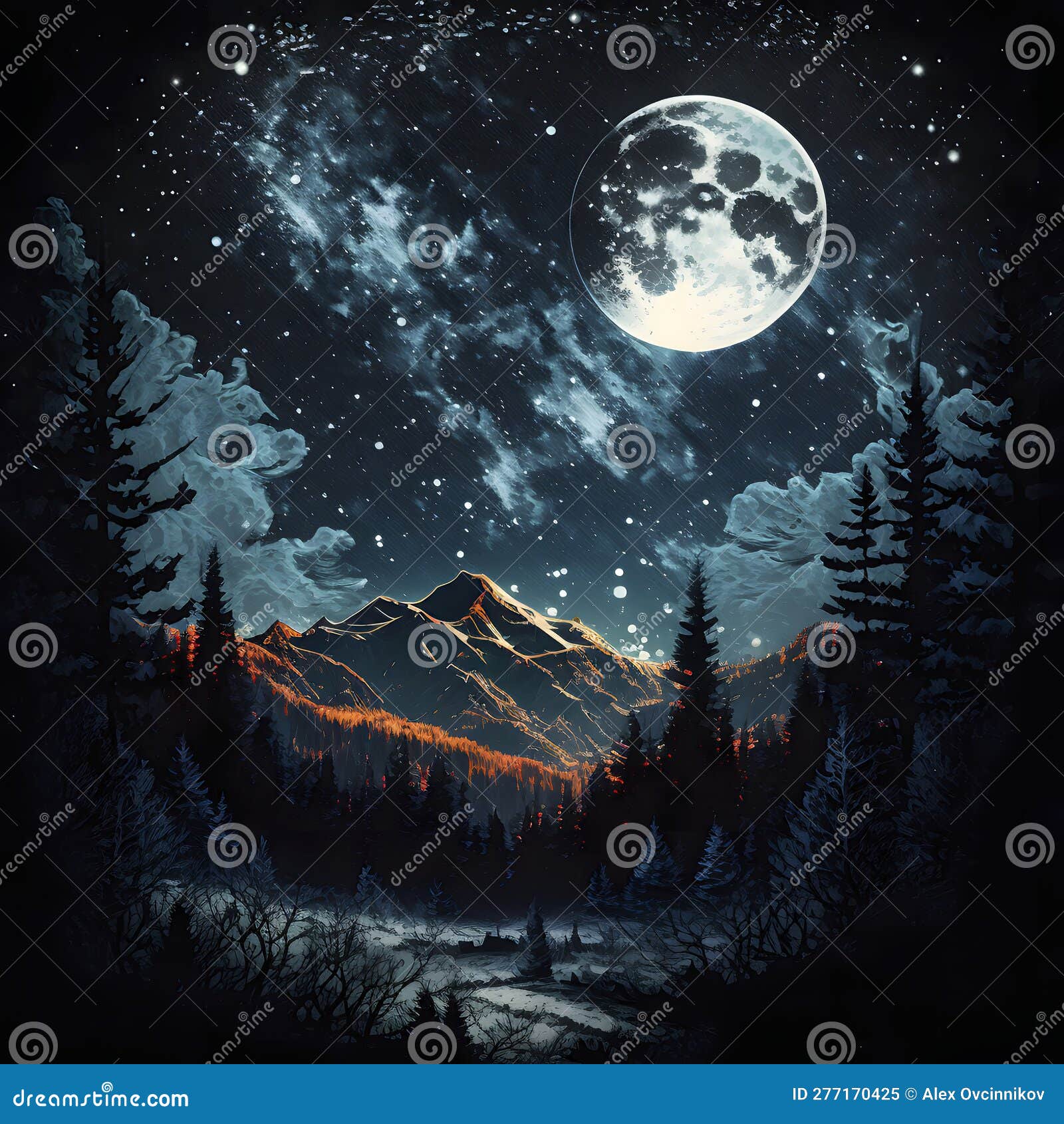 Bright Full Moon In A Starry Night Sky. Perfect For Posters And ...