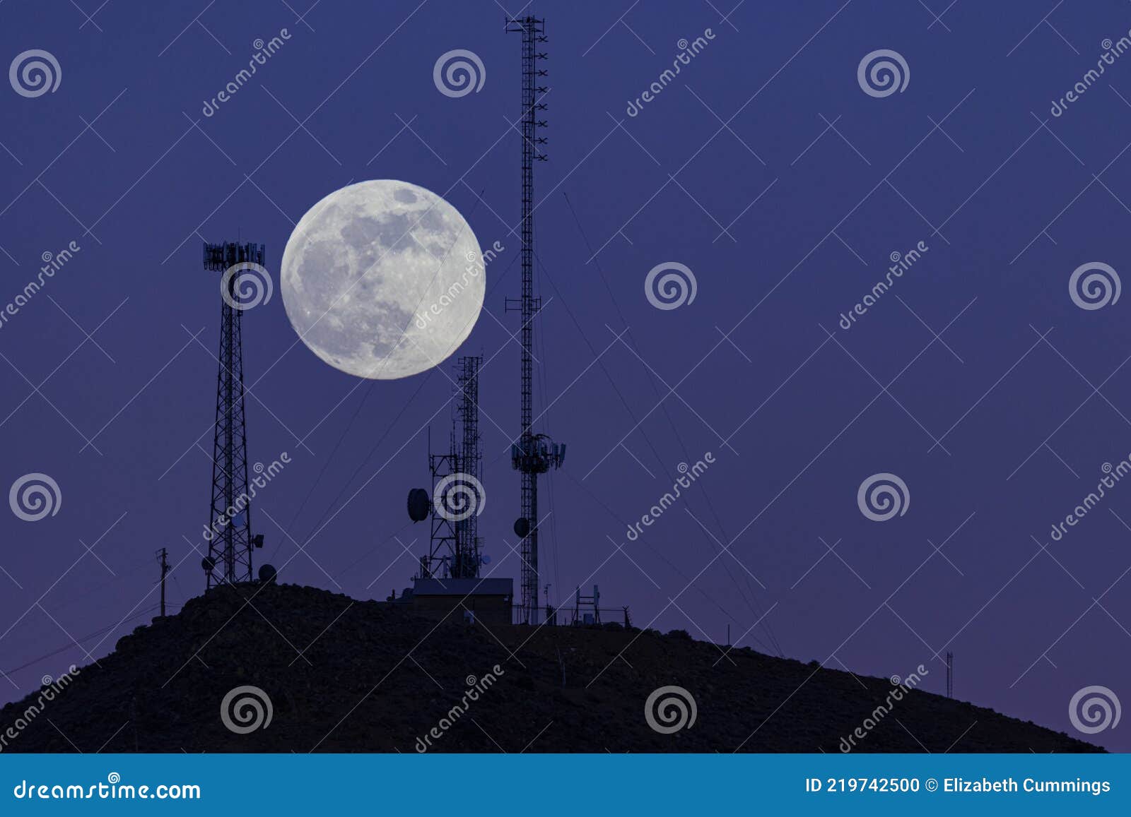 Bright Full Super Moon Over a Dark Hillside on a Clear Evening with ...