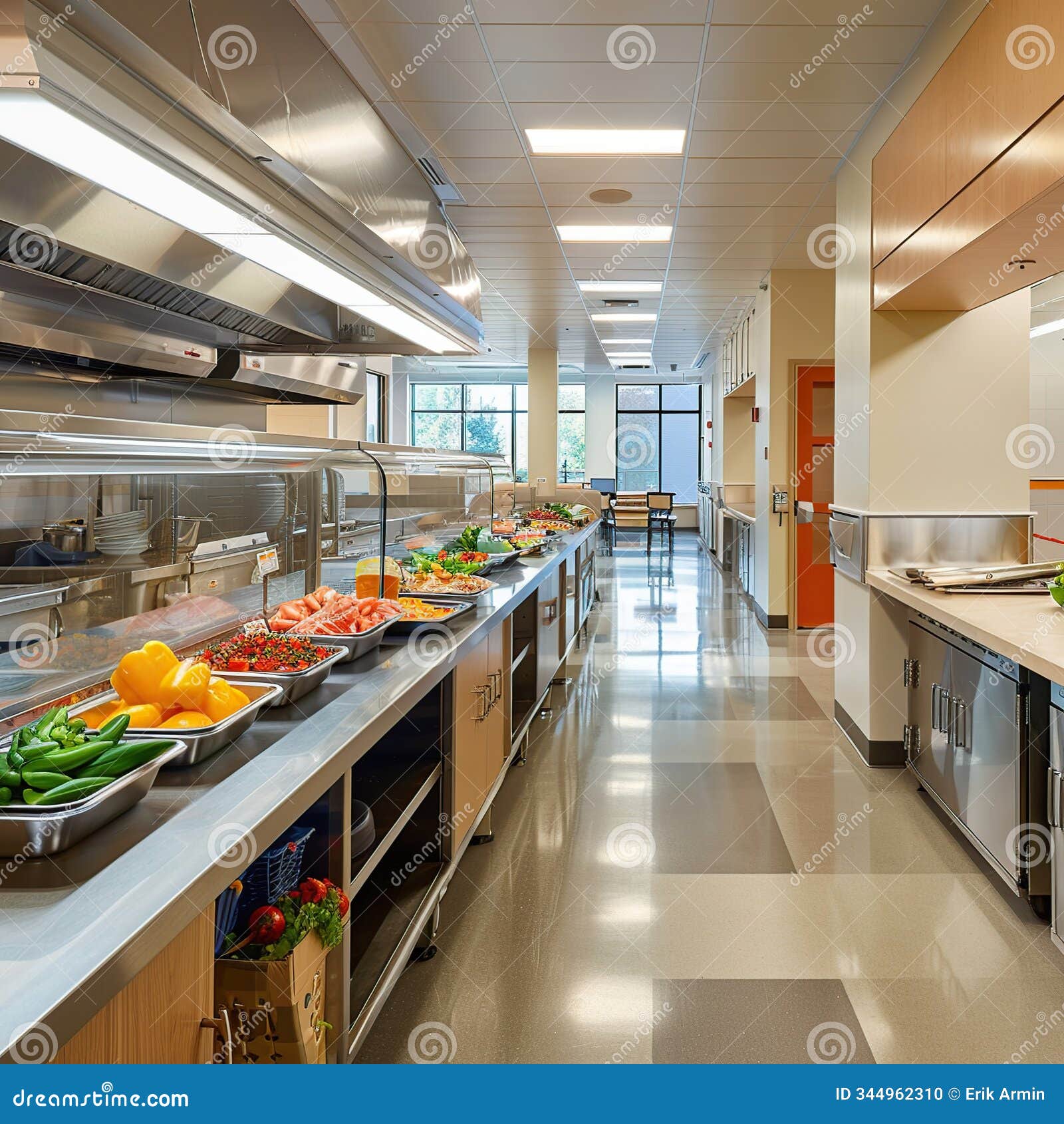 A Bright and Functional School Cafeteria with Organized Serving ...