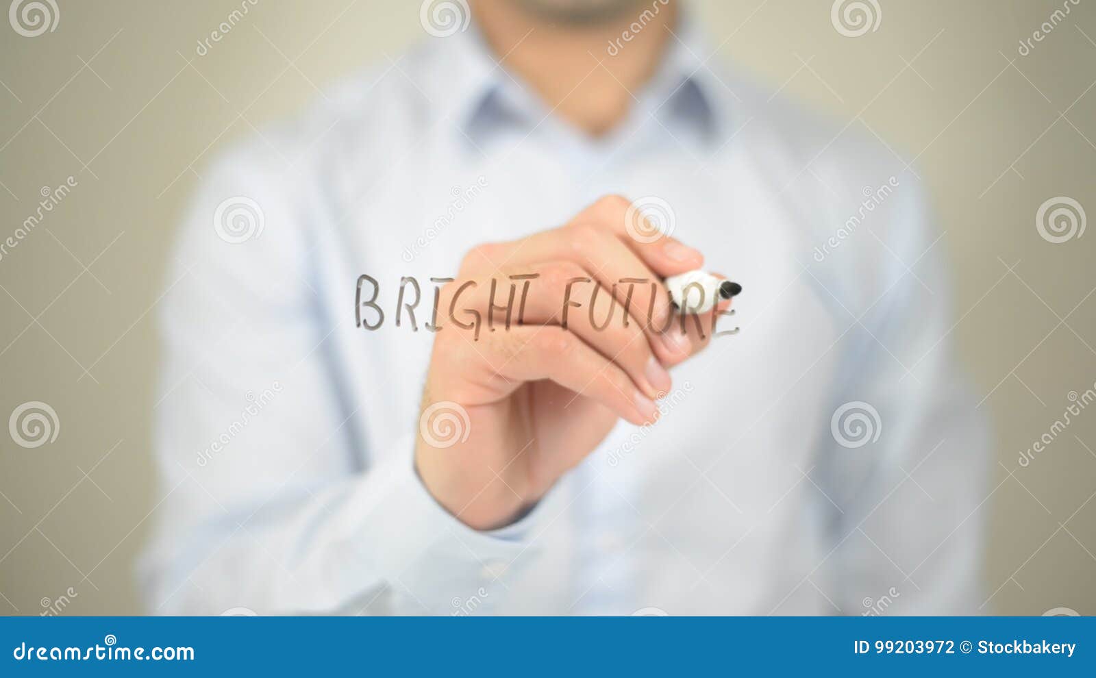Bright Future , Man Writing on Transparent Screen Stock Photo - Image ...