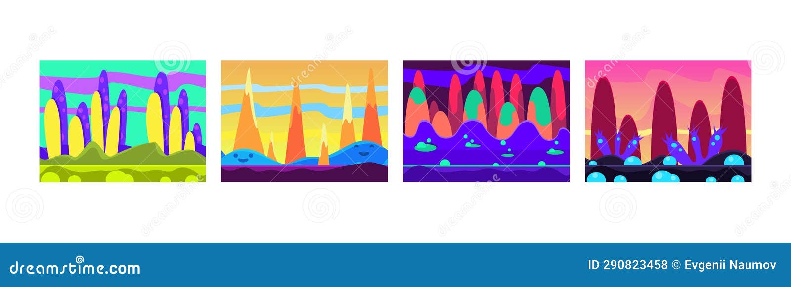 Bright Gaming Background with Abstract Nature Environment Vector Set ...