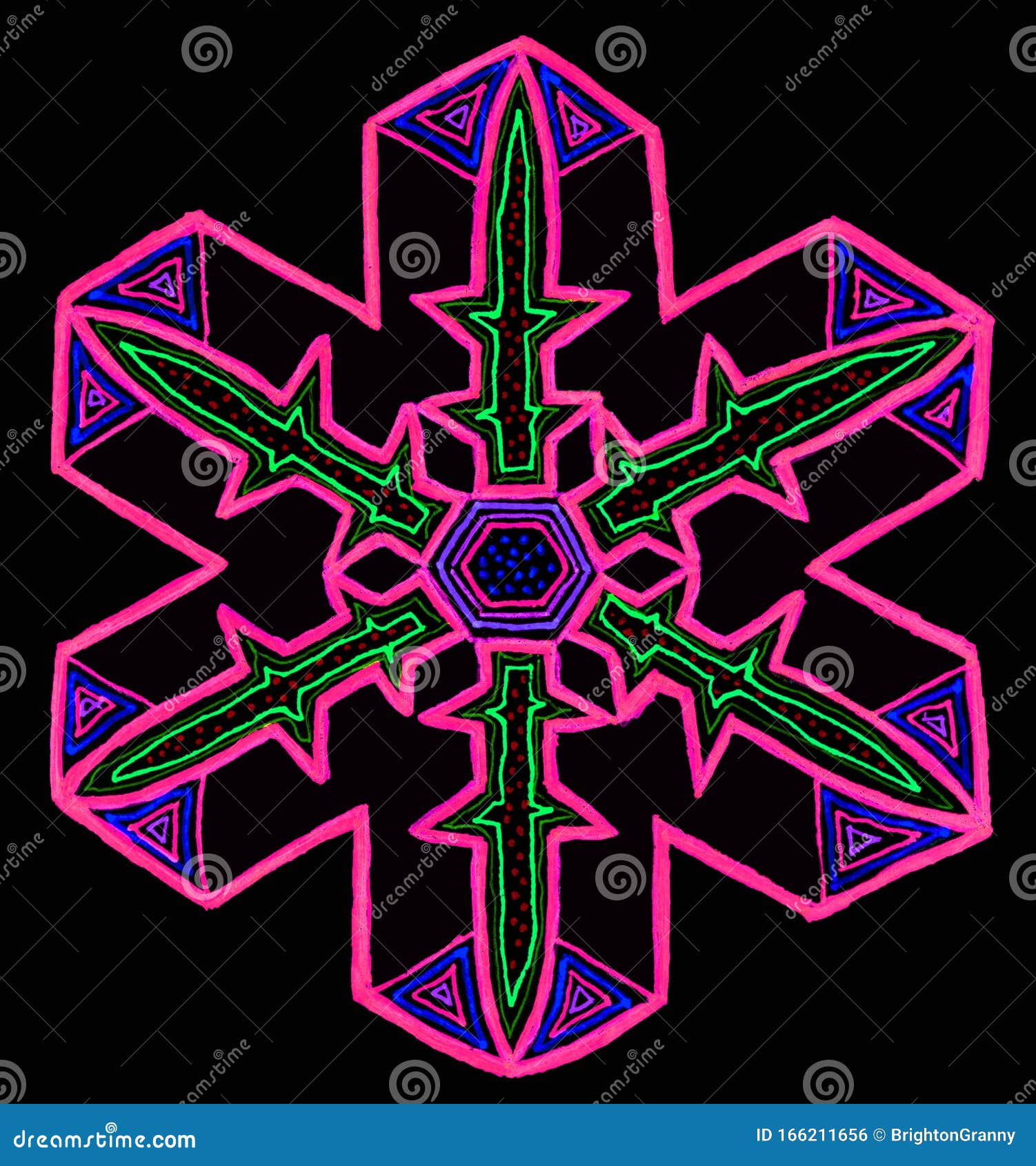 Hand Drawn Six Pointed Pattern. Stock Illustration - Illustration of ...