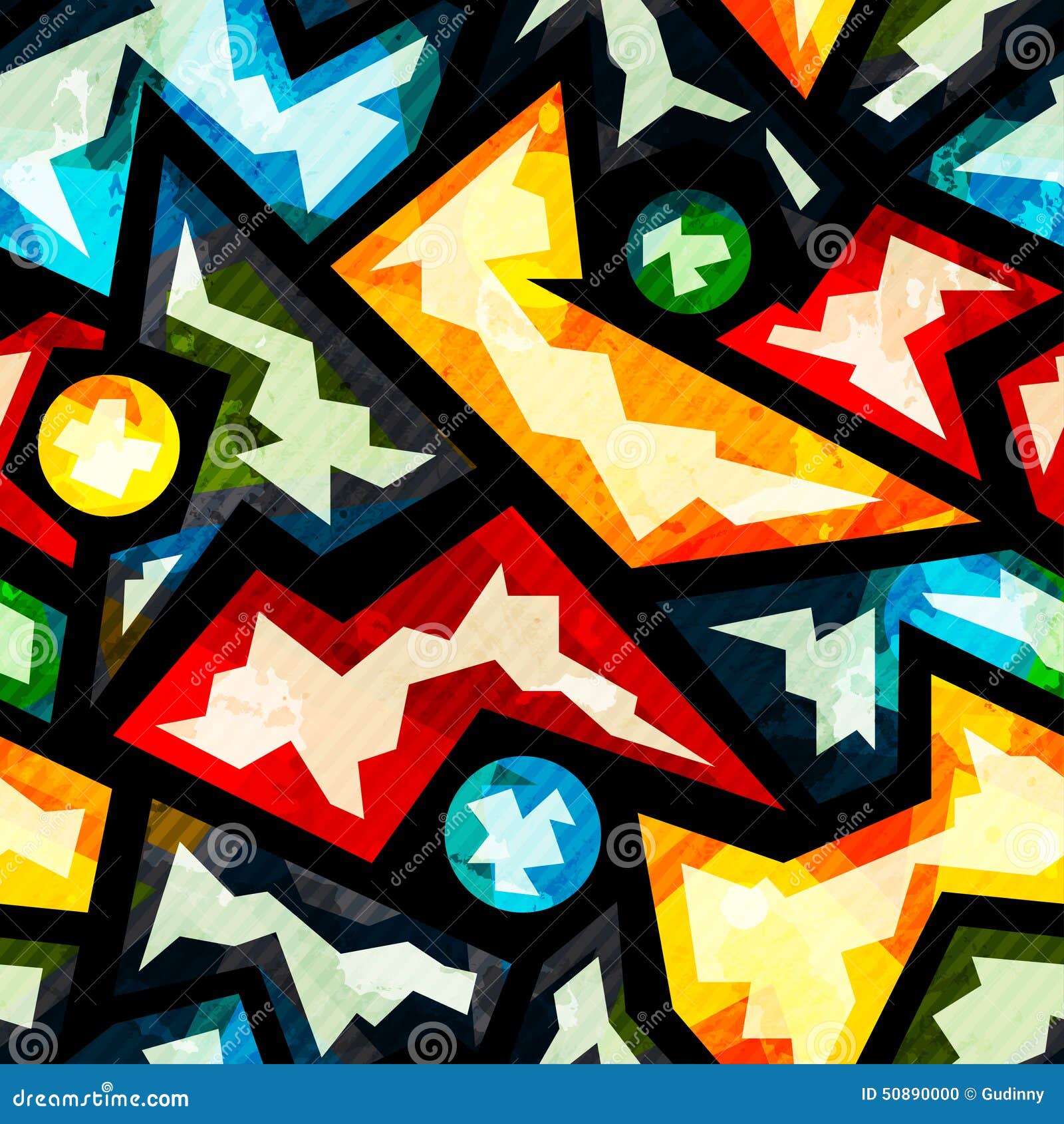 Bright Geometric Seamless Pattern with Grunge Effect Stock Vector ...