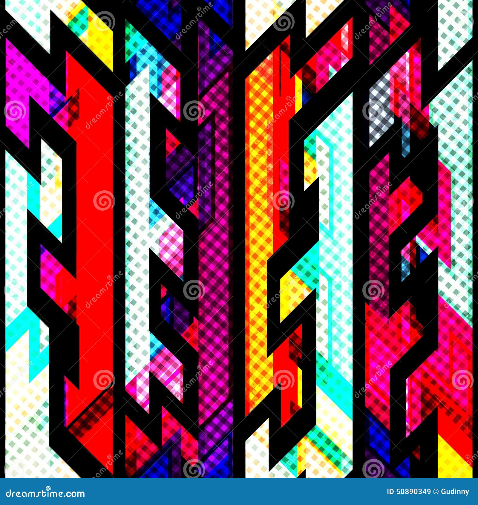 Bright Geometric Seamless Pattern with Grunge Effect Stock Vector ...