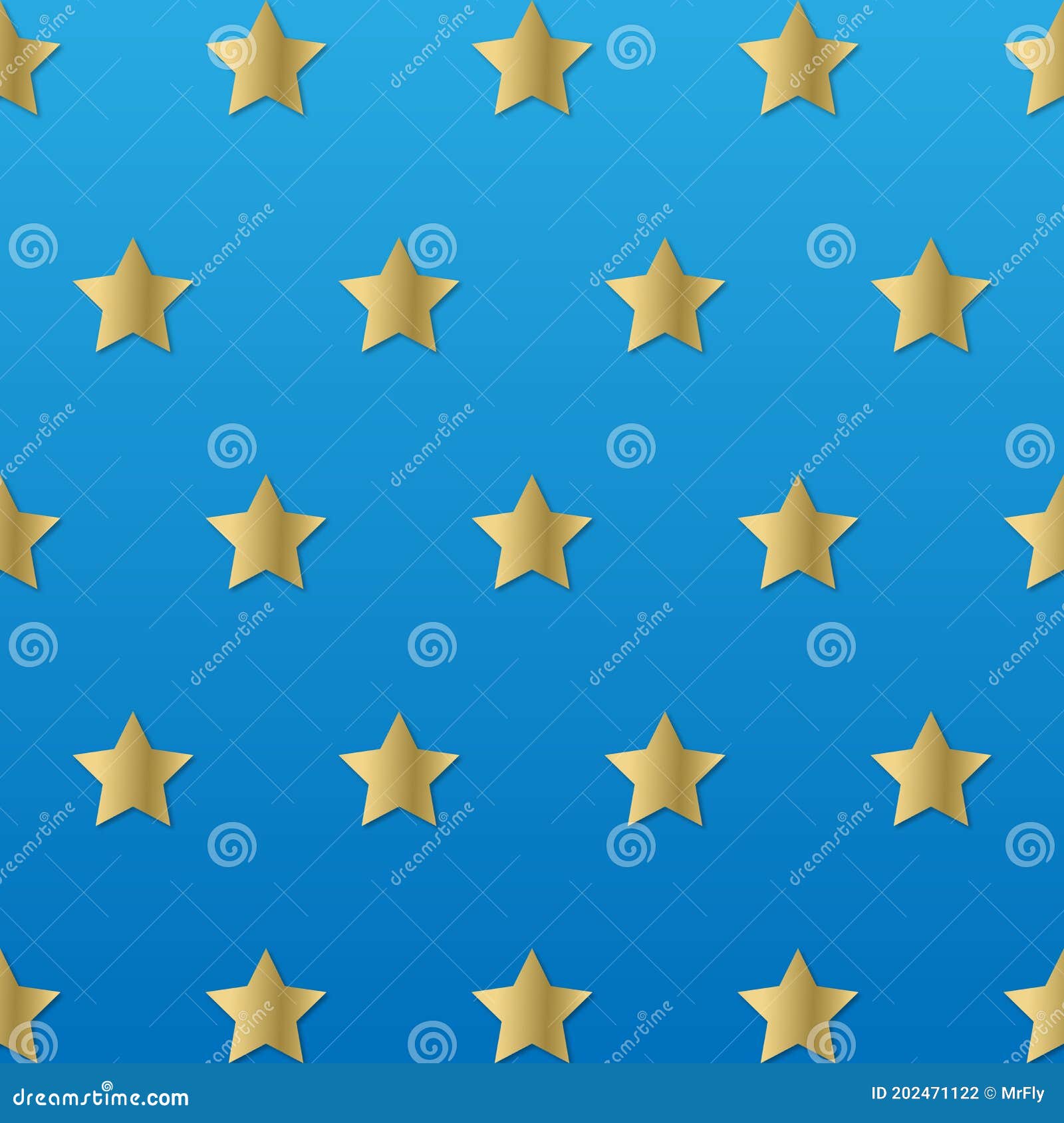 Bright Blue and Golden Star Seamless Pattern, Vector Illustration Stock ...