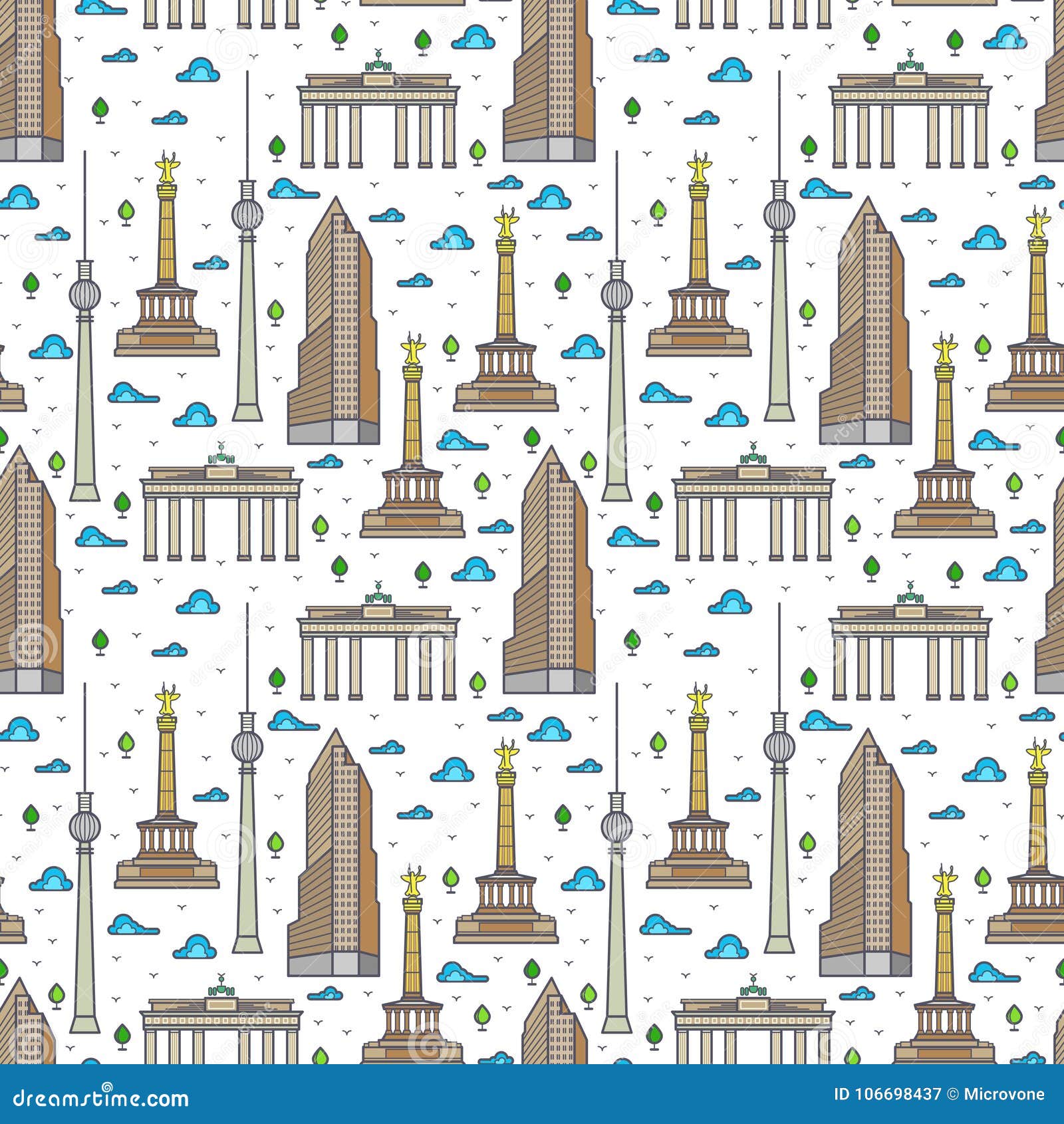 Germany Berlin Landscape Seamless Pattern Stock Vector - Illustration ...