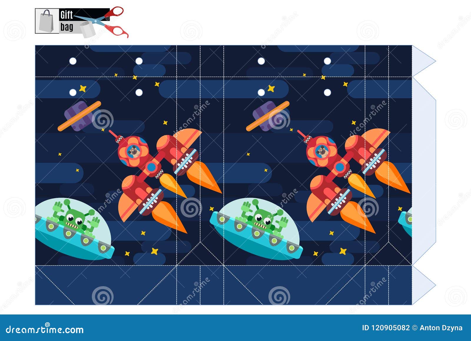 Bright Gift Box with Space and Aliens . Stock Image Vector Stock Vector ...