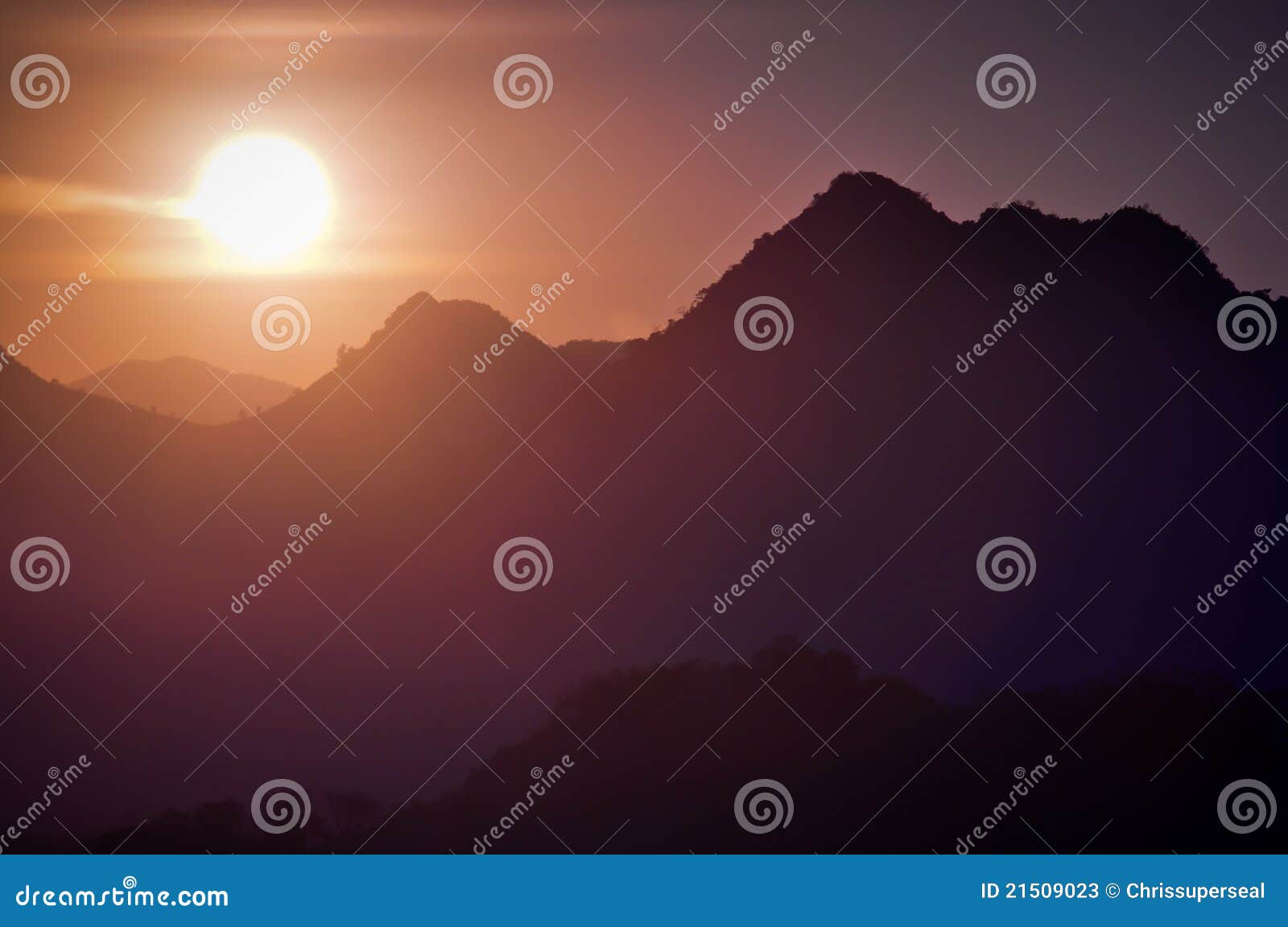 Bright Glare of Sunset Silhouette Mountains Stock Image - Image of rock ...