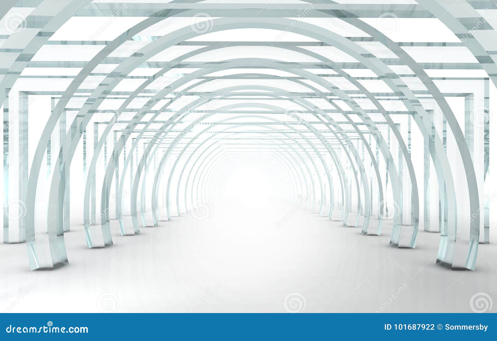 Bright Glass Corridor or Tunnel in Perspective Stock Illustration ...