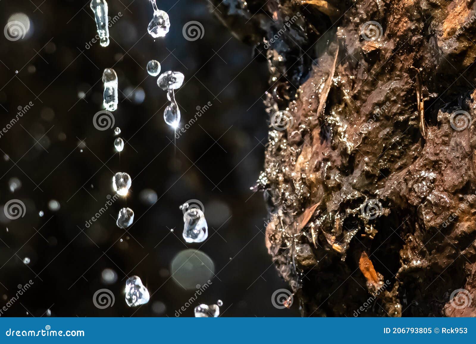 Bright Glint of Sunlight Reflecting from a Thin Stream of Water Stock ...