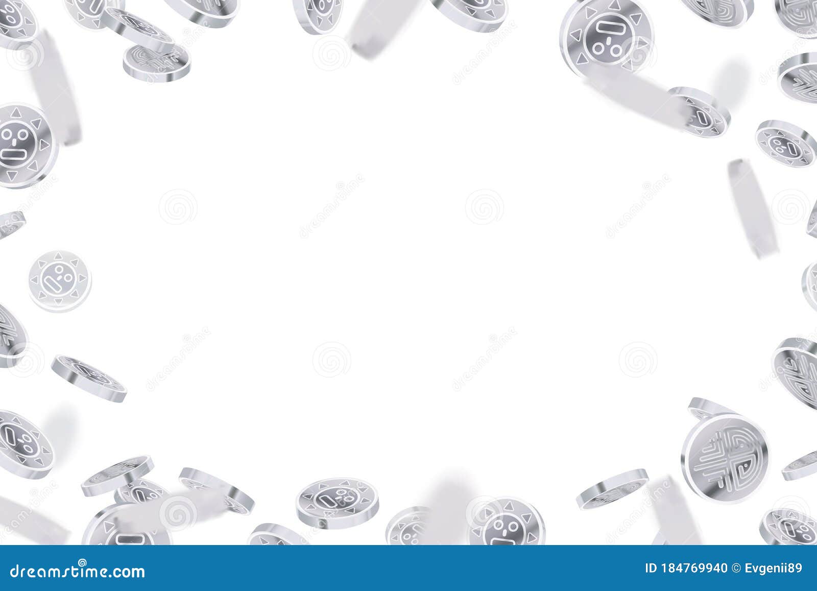 Bright Glossy Silver Ancient Coins, Silver Rain on White, Template with ...