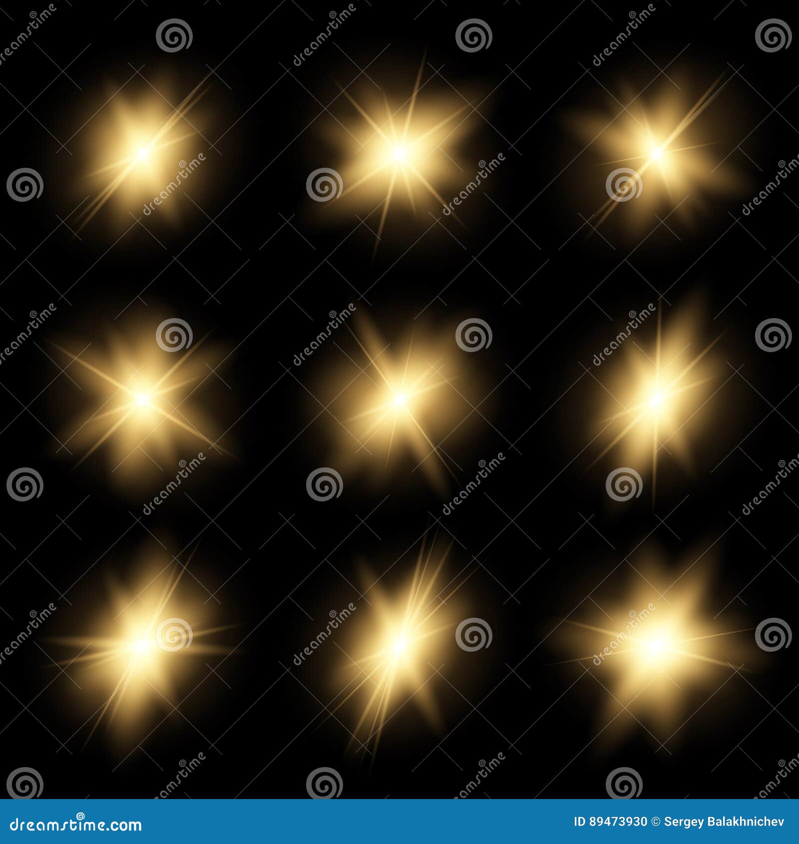 Bright Glowing Golden Flashes in the Dark Stock Illustration ...