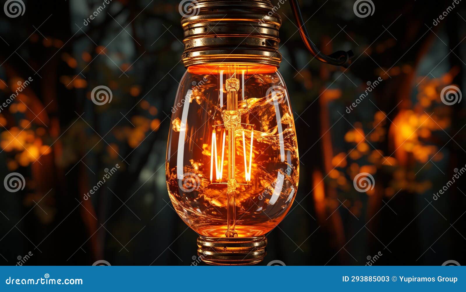 Bright Glowing Light Bulb Illuminates Dark Old Fashioned Lantern ...